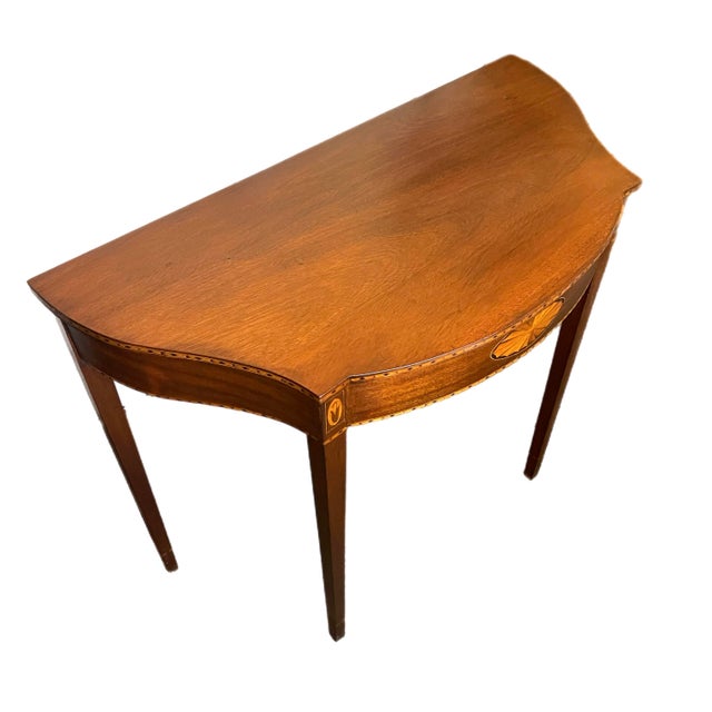 Hepplewhite Style Demi Lune Table With Fruitwood Inlay | Chairish
