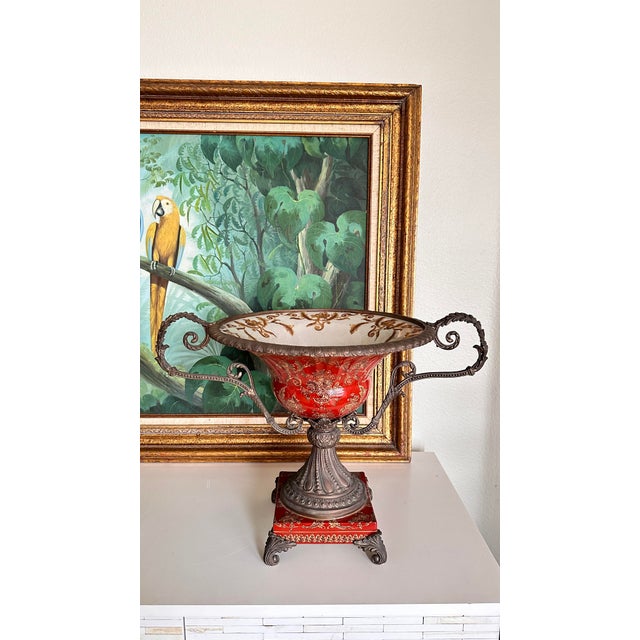 Late 20th Century Mark Roberts Footed Porcelain and Bronze Urn Bowl ...