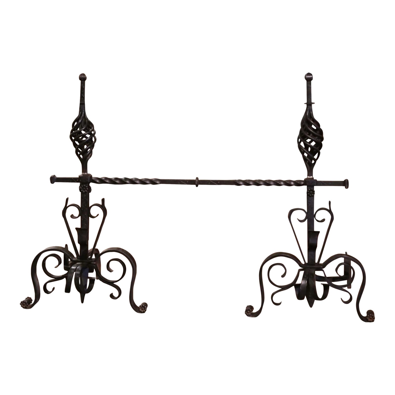 Pair of Early 19th Century French Wrought Iron Andirons With Matching ...