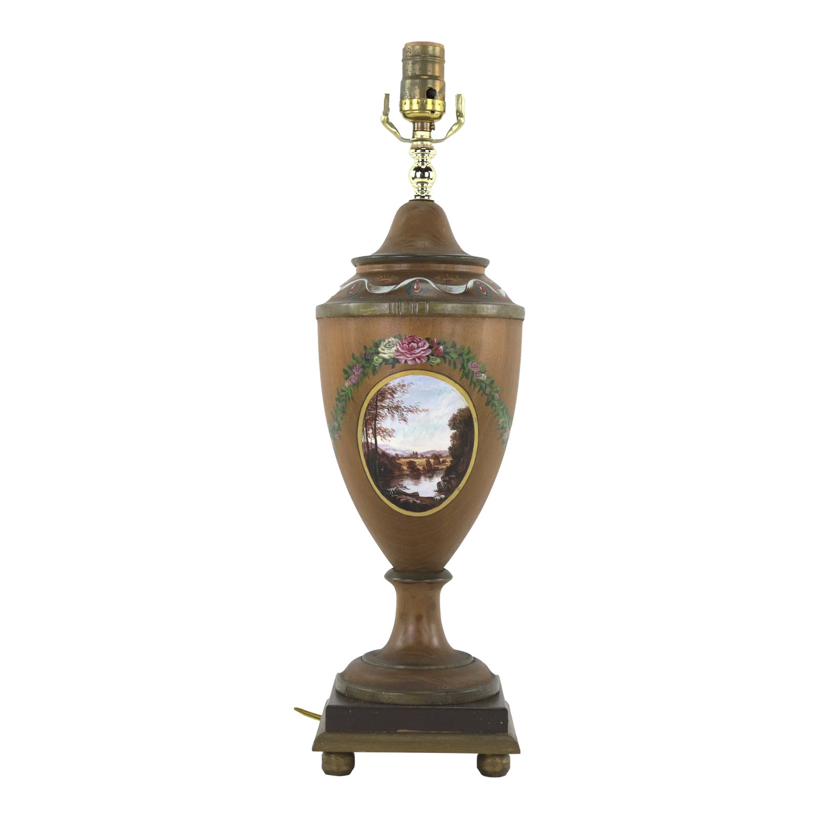 Vintage Traquil Lake Faux Wood Urn Table Lamp | Chairish