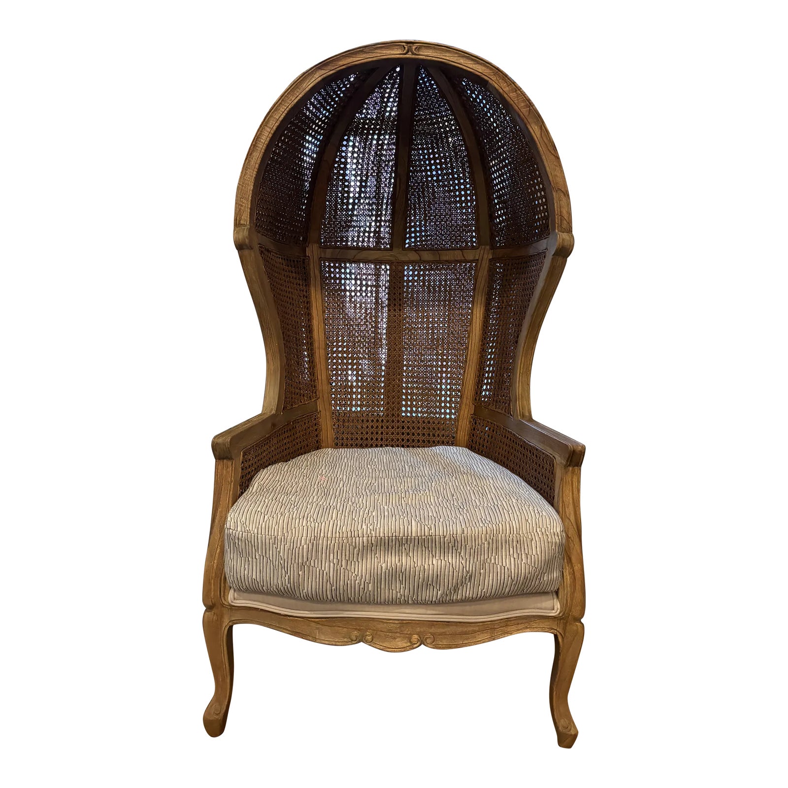 French Style Hooded Cane Balloon Chair | Chairish