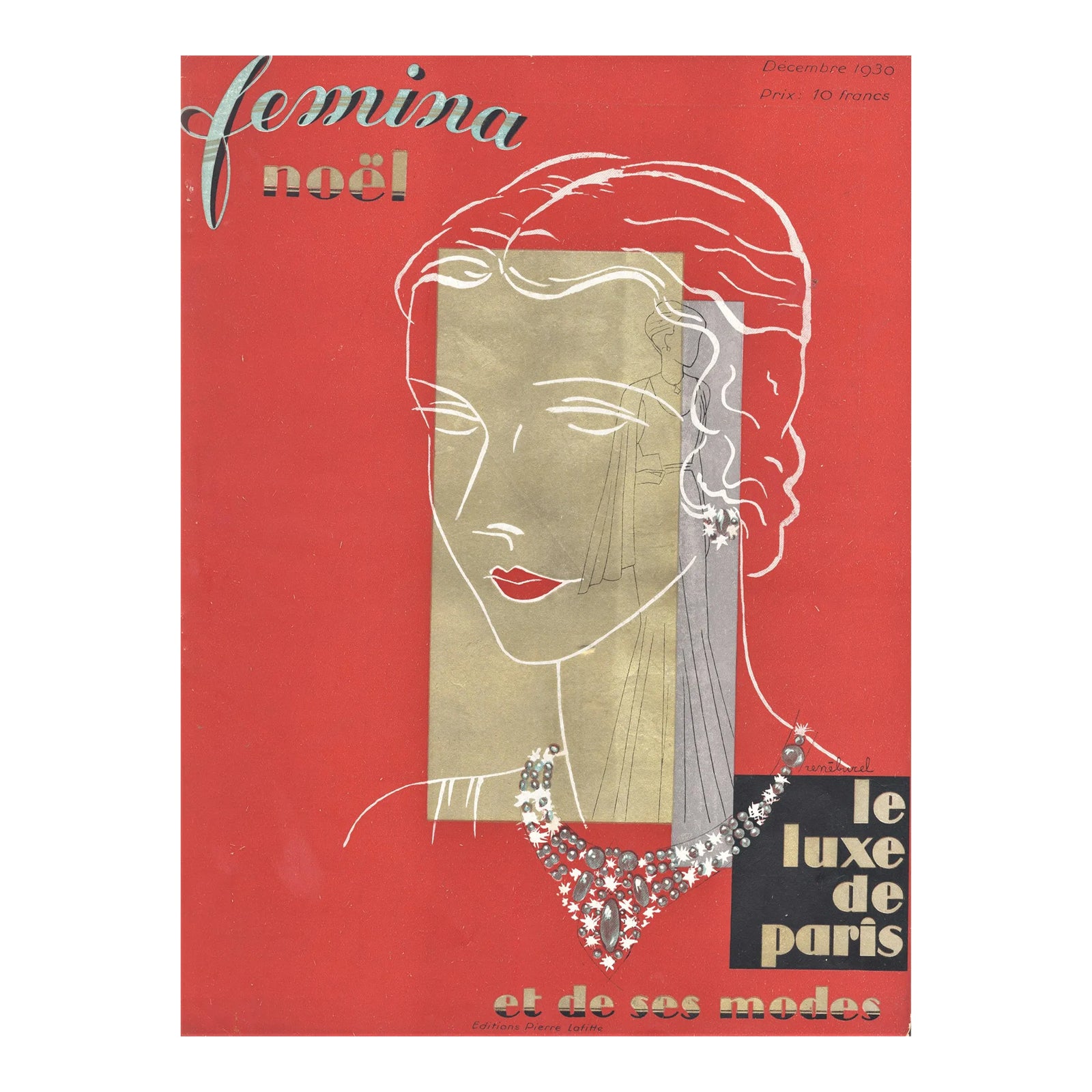 1930 French Art Deco Femina Fashion Magazine Cover Print, Matted | Chairish