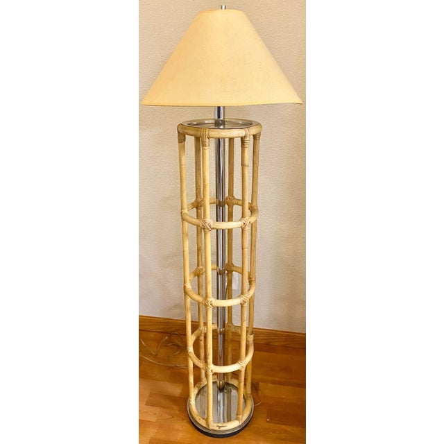 1960s Cylindrical Caged Rattan & Chrome Floor Lamp | Chairish