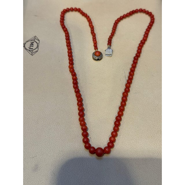 Vintage Natural Red Coral Strand Bead Necklace Silver Clasp, Estate ...