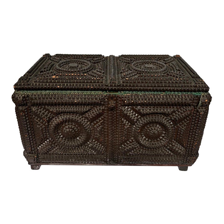 Antique Tramp Art Keepsake Layered Box | Chairish