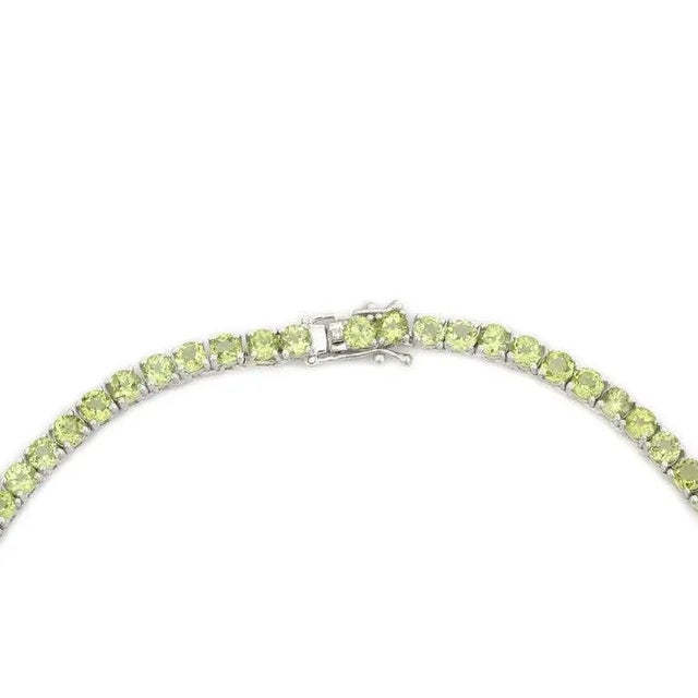 Pave Set Green Peridot Tennis Necklace in Silver | Chairish