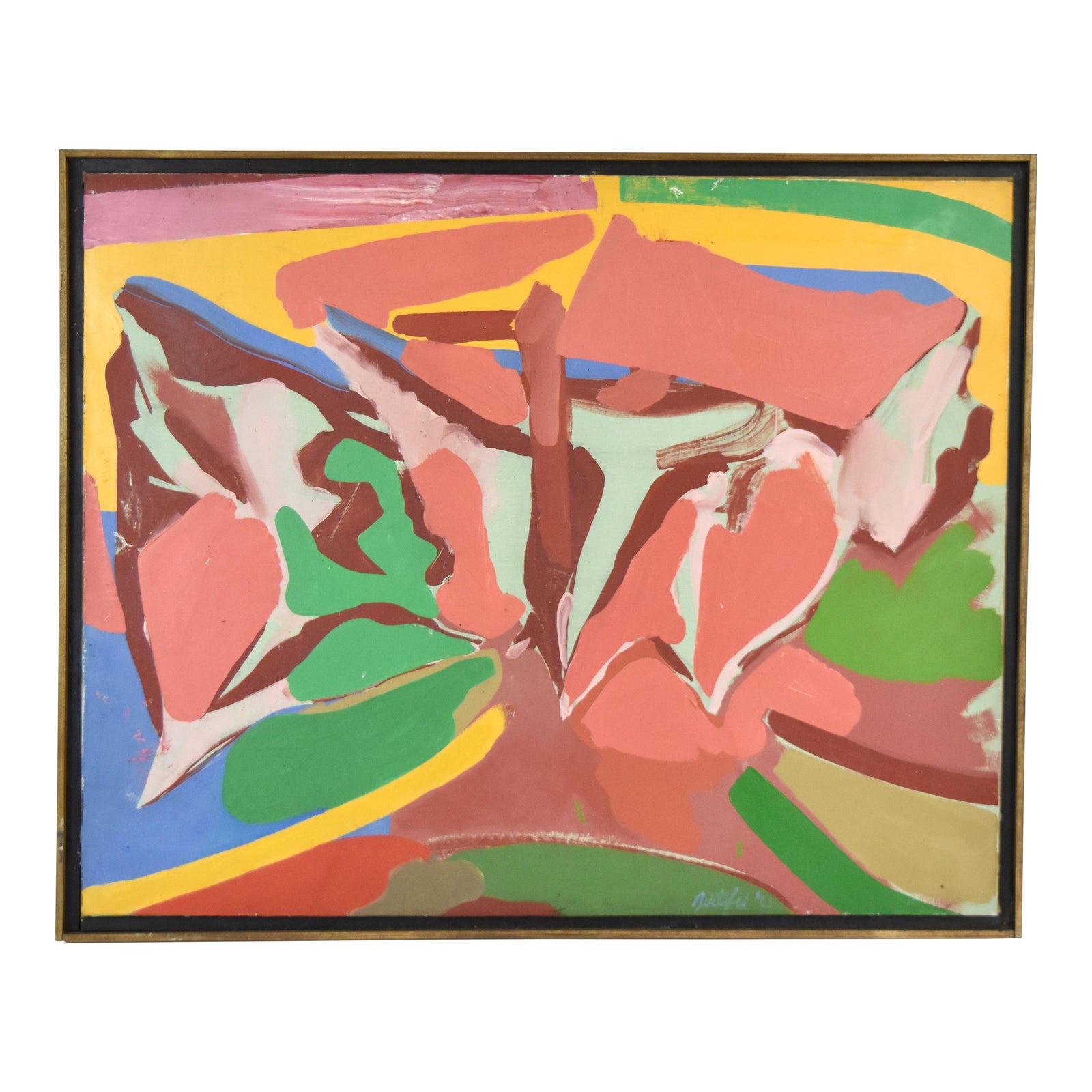 Vintage 1960 Colorful Abstract Oil Painting by Peter Butterfield | Chairish