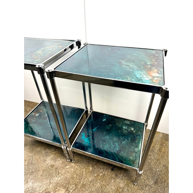 Chrome Art Glass Side Tables by Casey Rivers, a Pair | Chairish