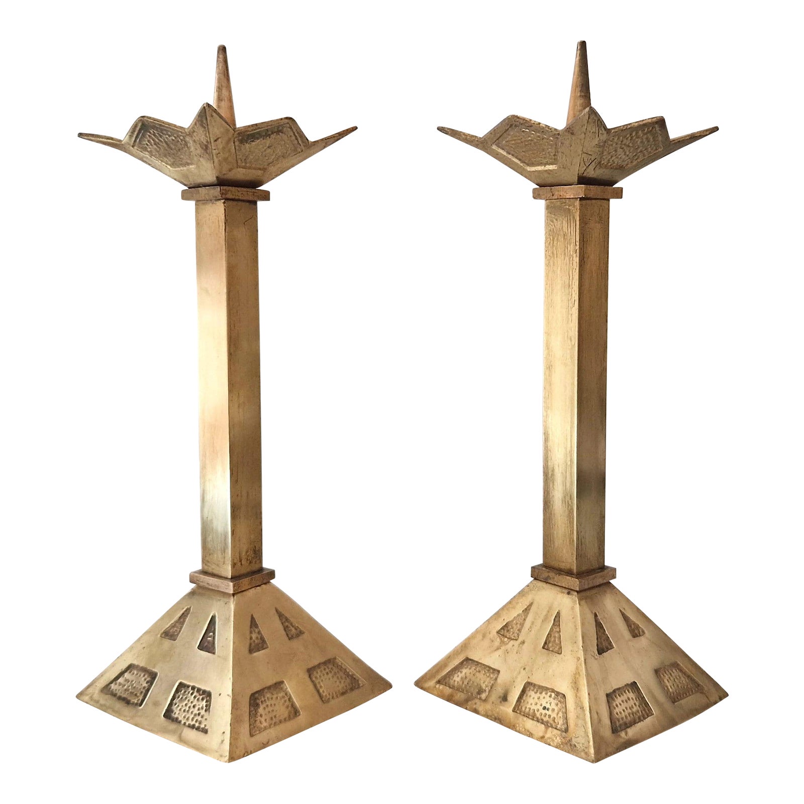1910s French Antique Church Brass Candlestick Holders - a Pair | Chairish