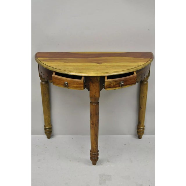 Mediterranean Spanish Style Half Round Gothic Demilune Teak Console ...