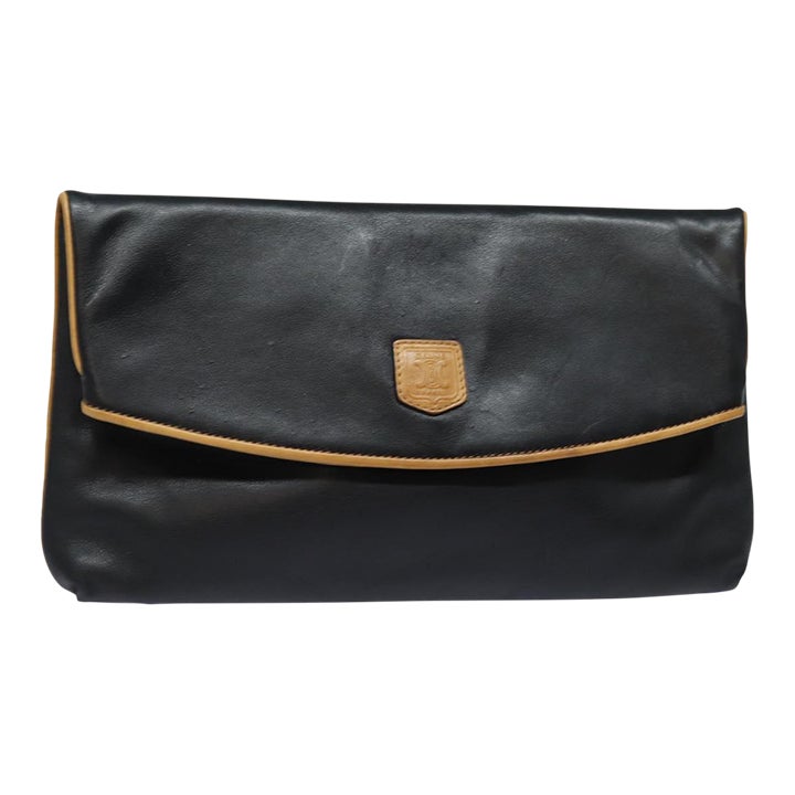 Celine Clutch Bag Leather Black Auth Fm3562 | Chairish