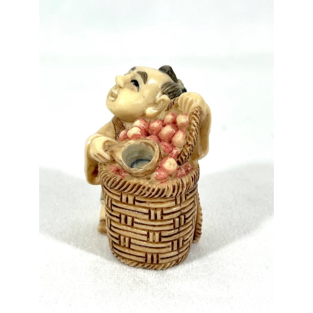 Chinese Netsuke - the Peach Seller and the Golden Ingot Bearer, a Pair ...