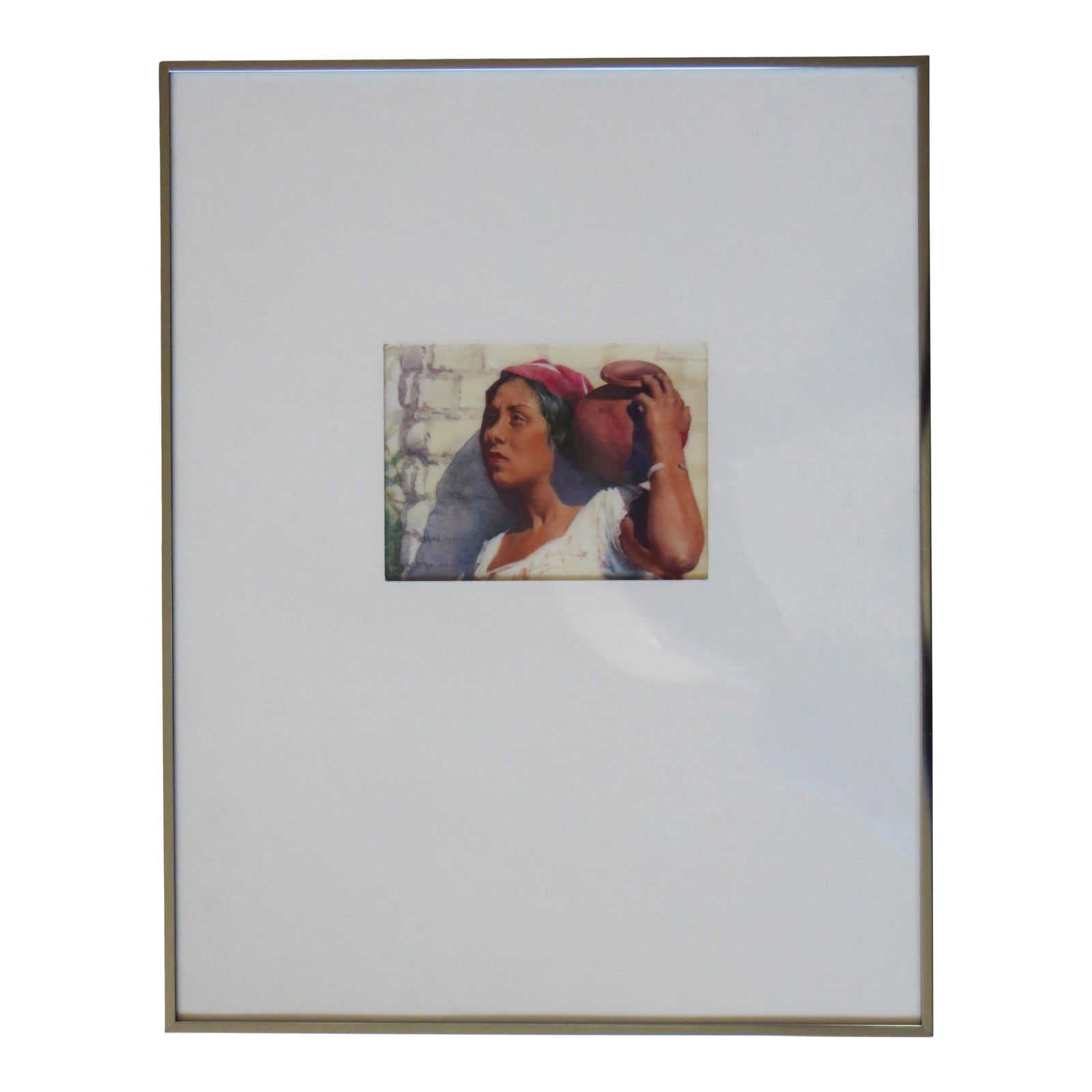 Mid 20th Century Miniature Portrait Watercolor Painting by Ruby Walker ...