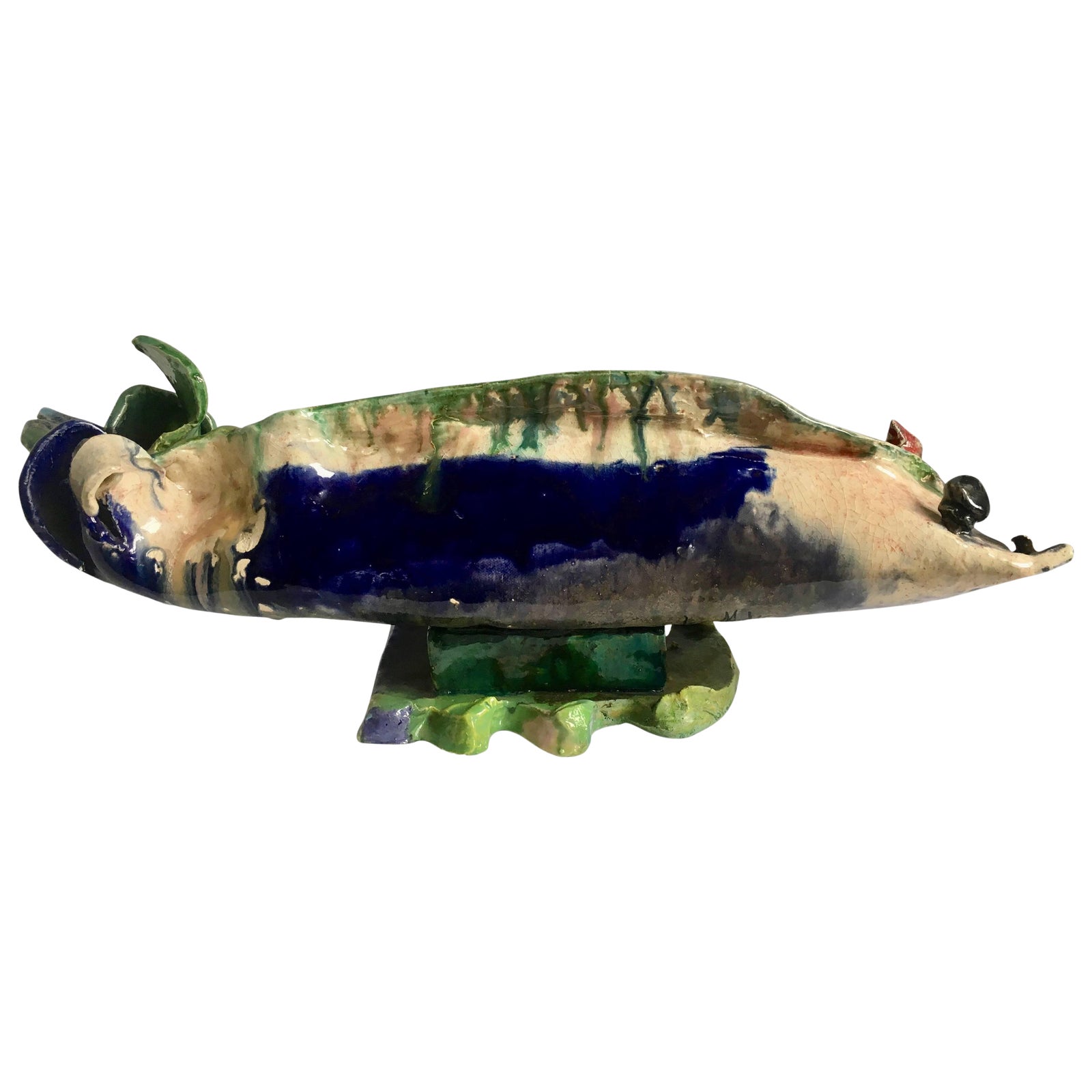 Folk Art Handmade Pottery Sculpture of a Fish | Chairish