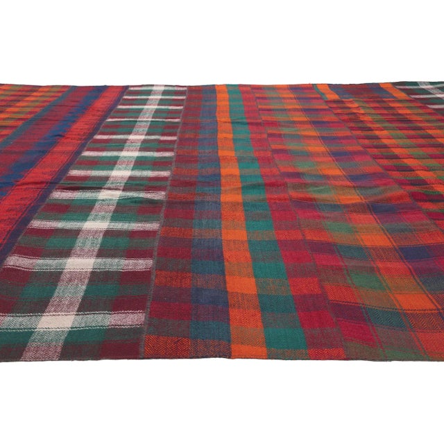 Vintage Kilim Tartan Plaid Rug - 11'02 x 11'11 | Chairish