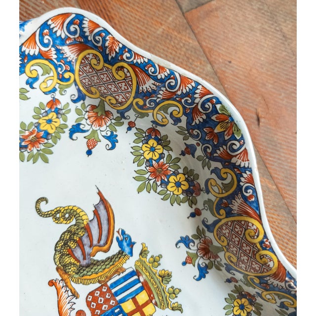 19th Century French Rouen Faience Delft Polychrome Majolica Tray With ...