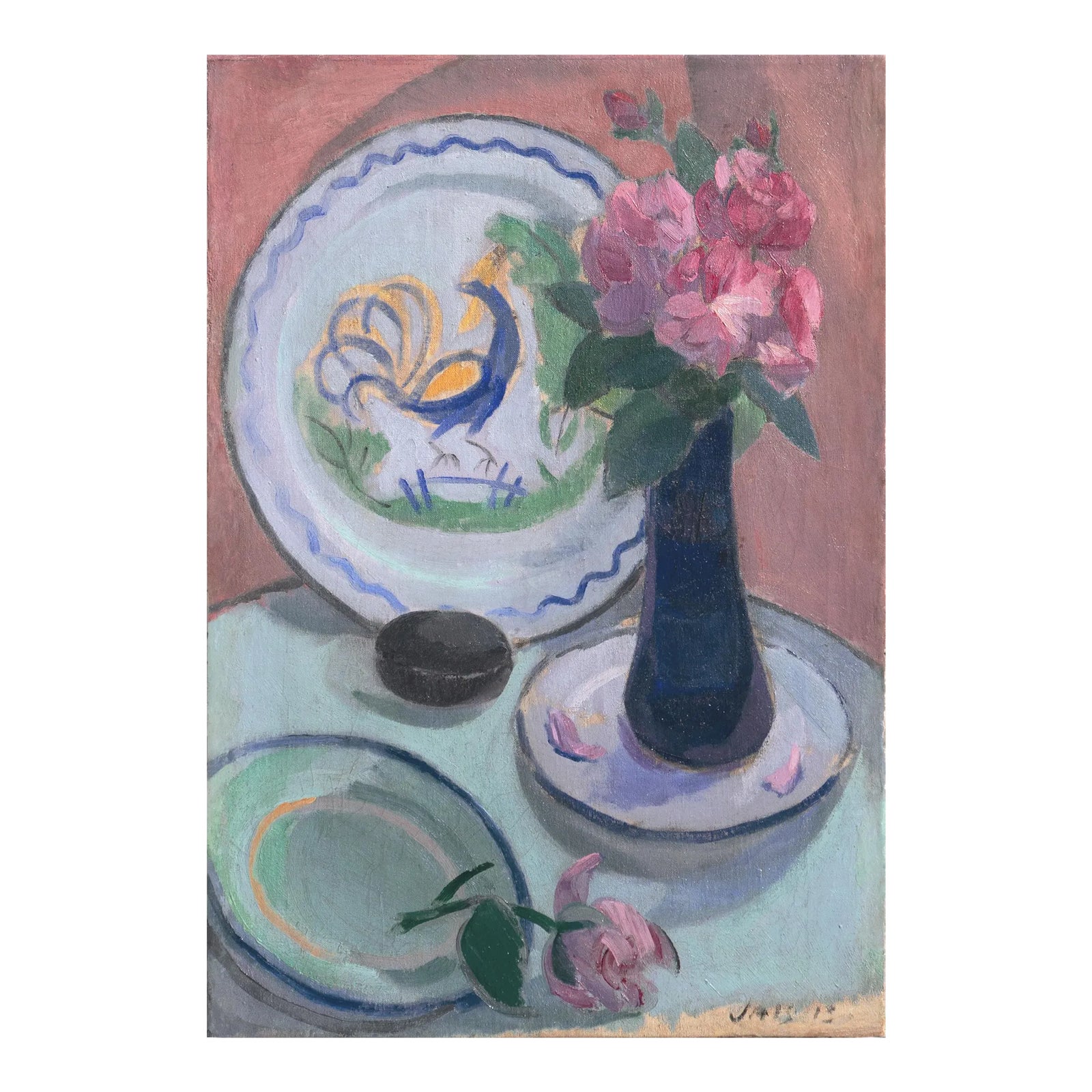 'Roses With a Quimper Plate, 1913' by Jais Nielsen, Paris, Salon D ...