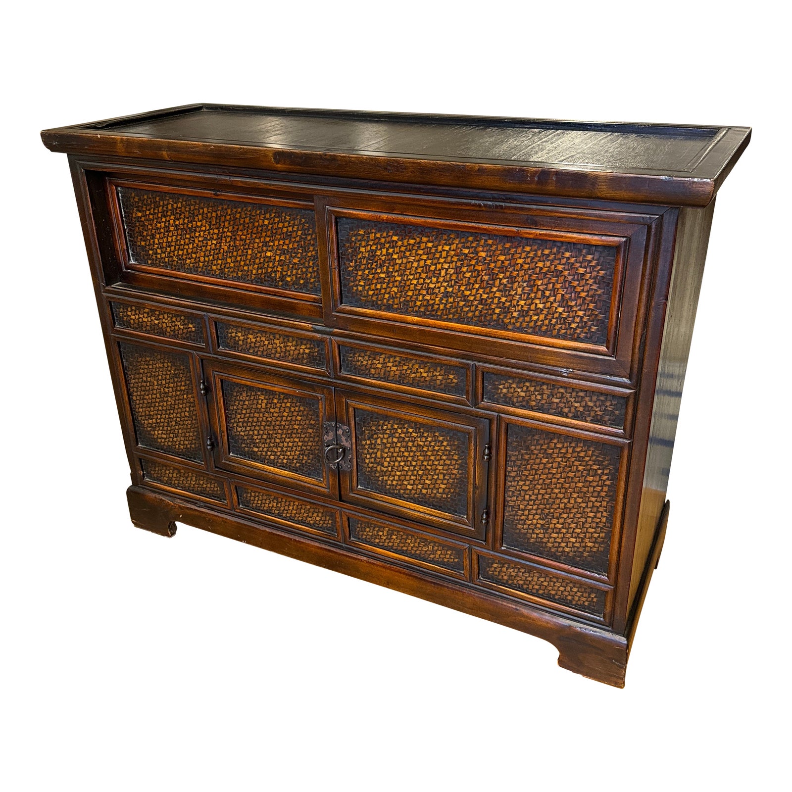 Vintage Asian Wood + Rattan Chest | Chairish