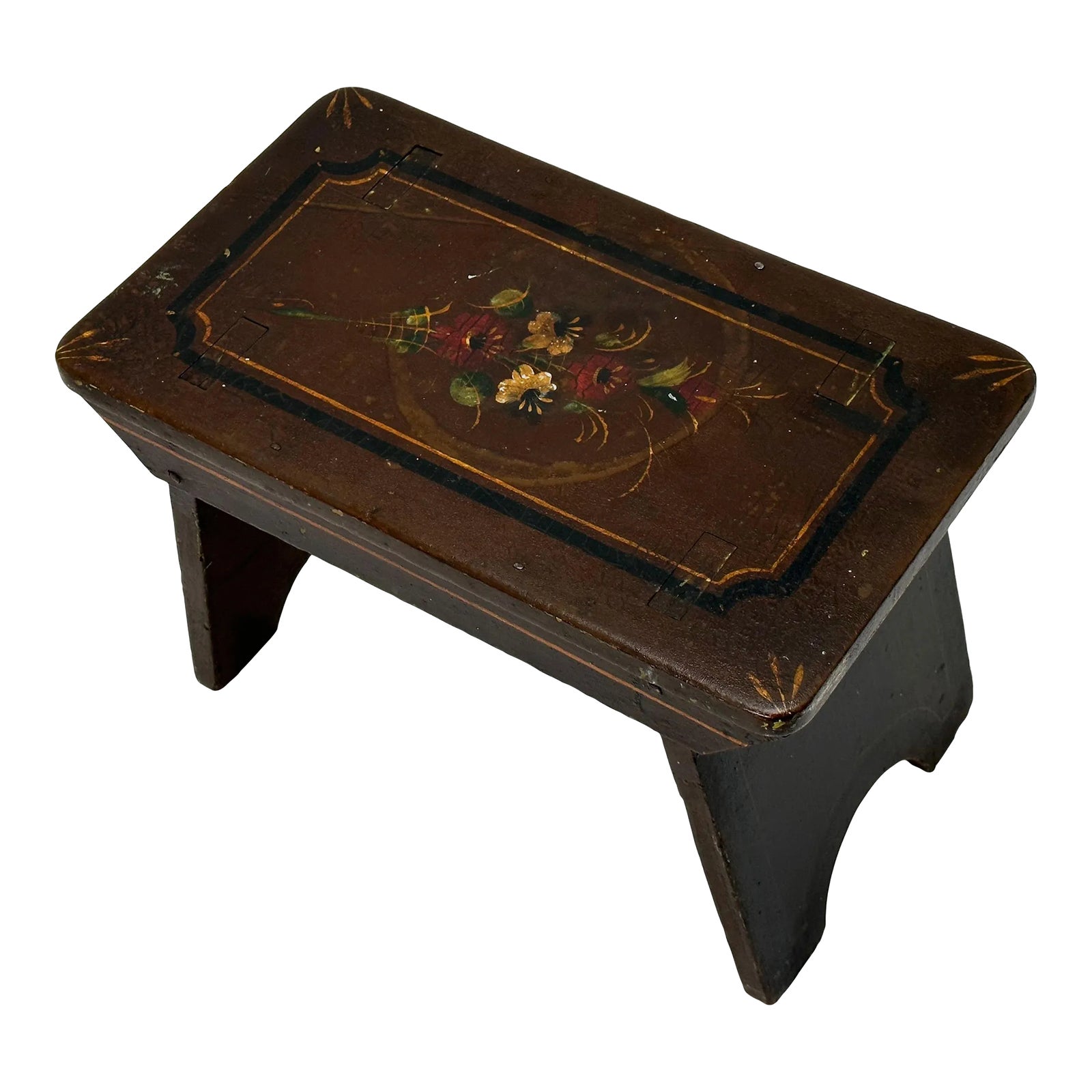 Antique Hand Made American Victorian Folk Art Wood Fireside Footstool ...