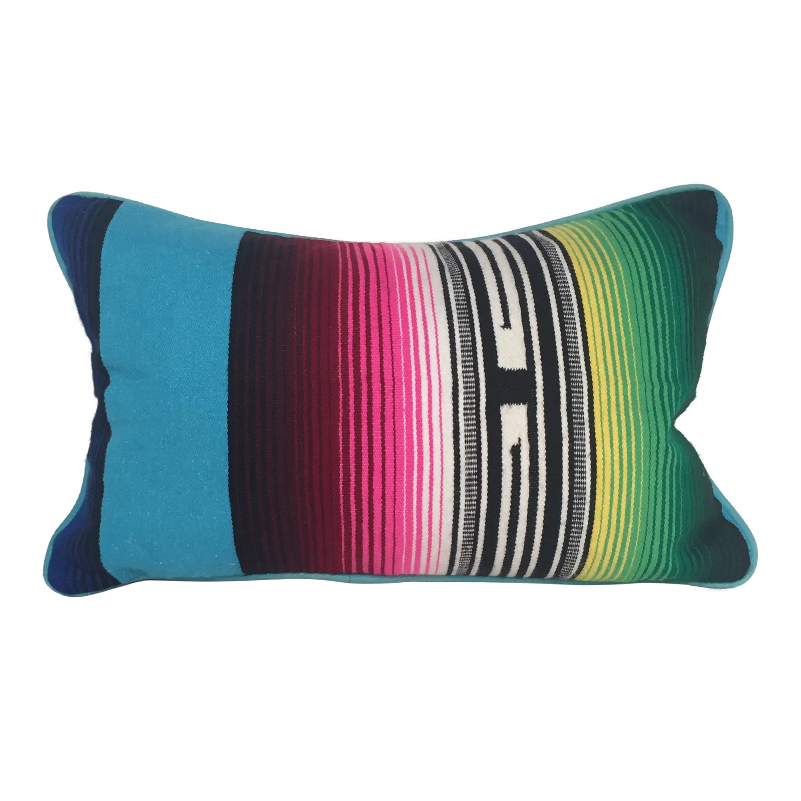 Serape Pillow With Aqua, Pink, Green | Chairish