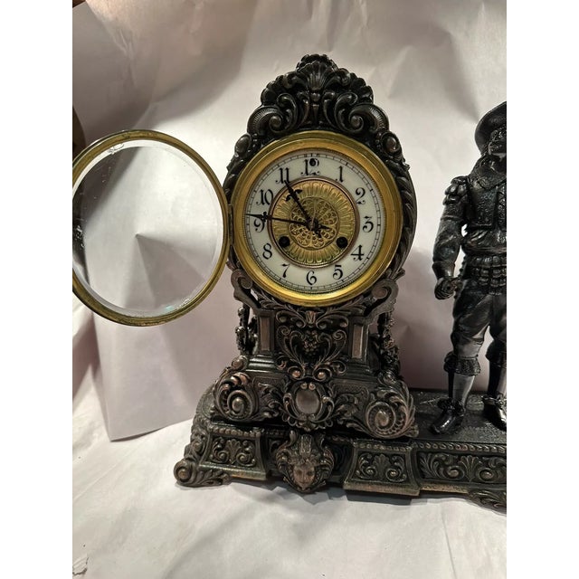 19th Century Waterbury “Vale” Cast Metal Figural Statue Mantel Clock ...