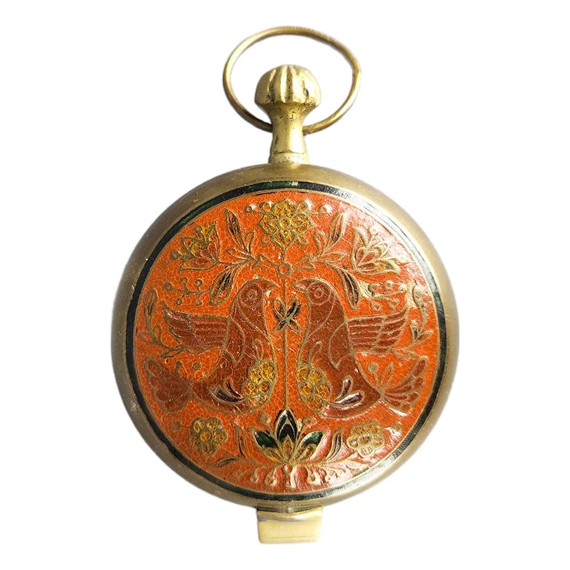 Vintage Brass Enameled Trinket Box With Folk Art Style Birds and ...