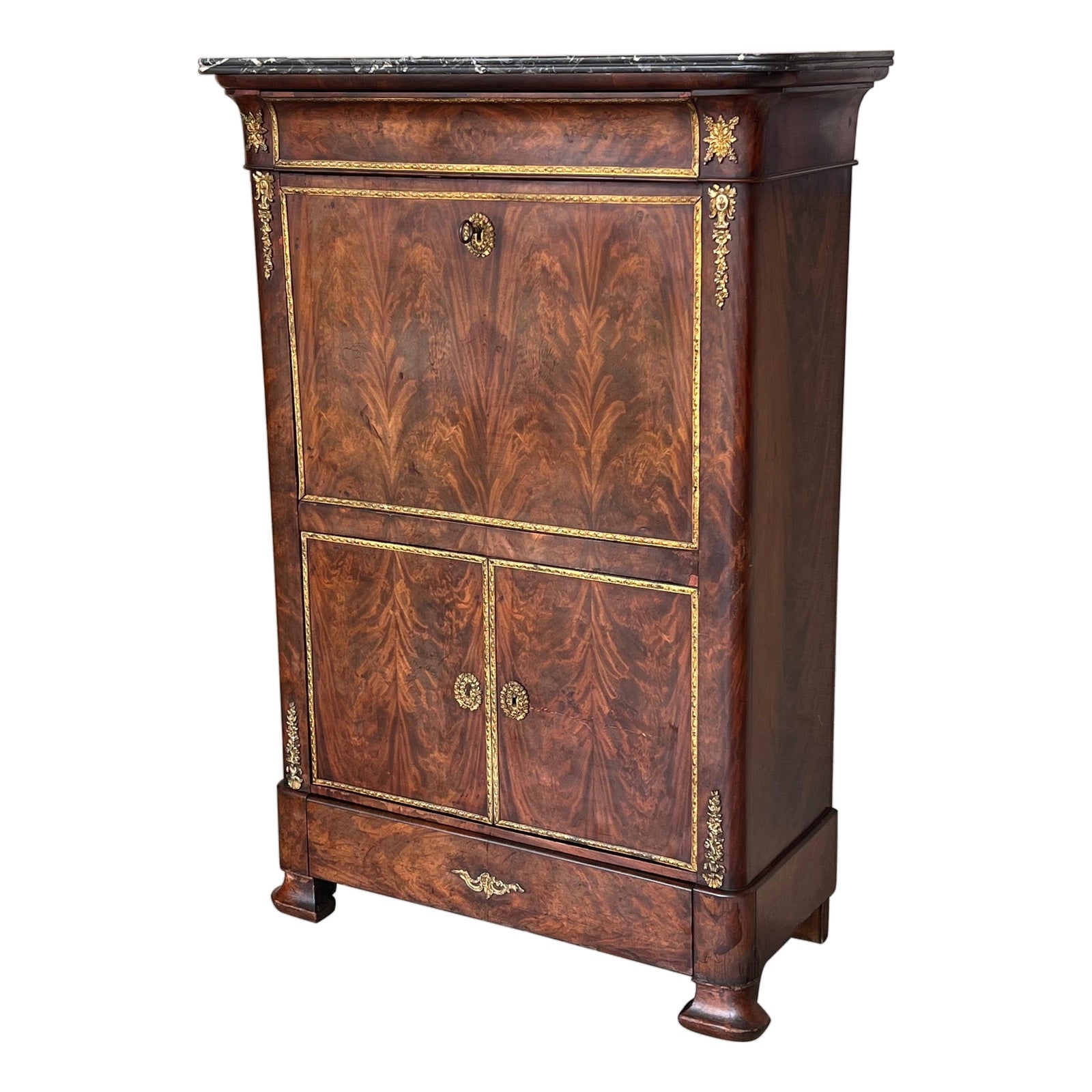 19th Century Empire Drop-Front Oak Secretary Desk or Abattant, Chest ...