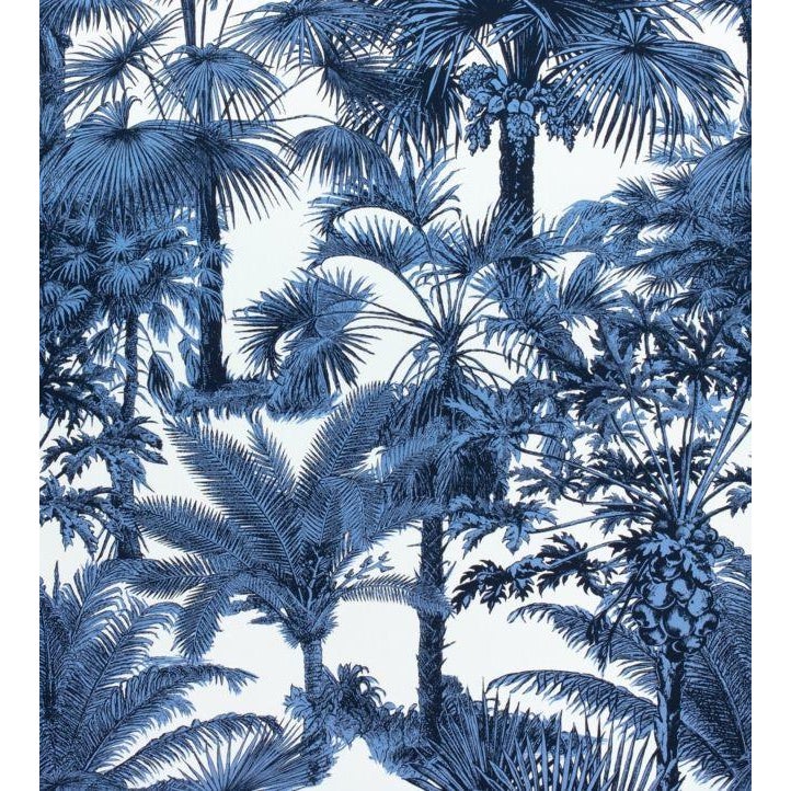 Palm Botanical Fabric - Blue - Sample | Chairish