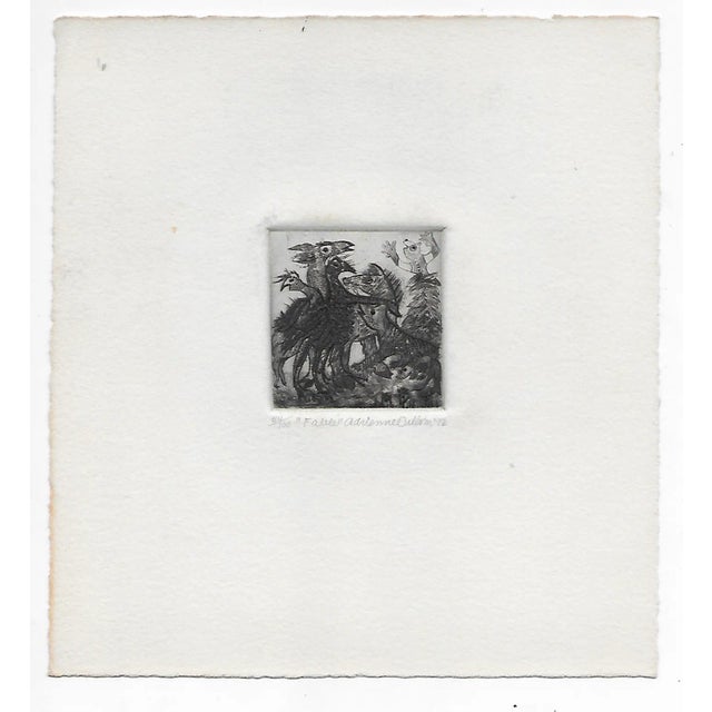 1972 Adrienne Cullom Fable Miniature Embossed Etching | Chairish