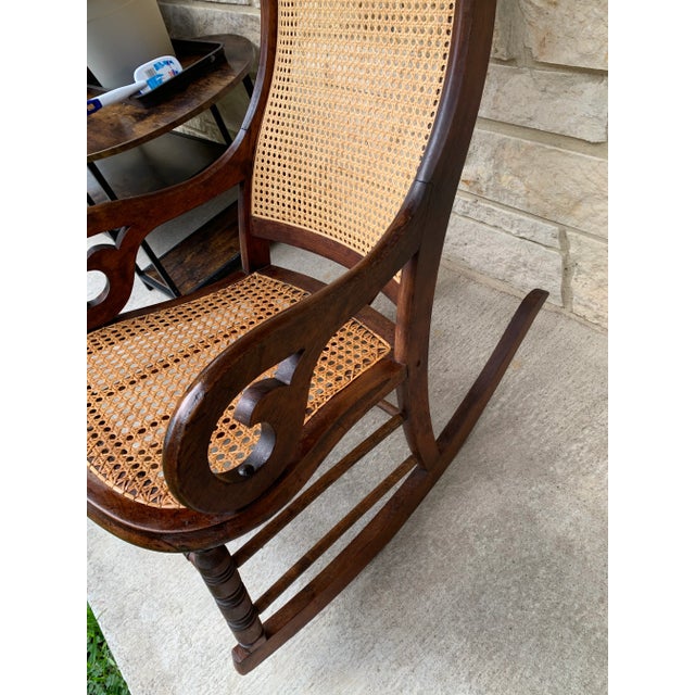 1990s Wooden Cane Rocking Chair | Chairish