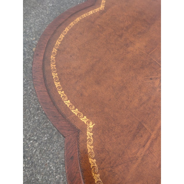 Early 20th Century Vintage Leather Top Mahogany Clover Leaf Shaped Side ...