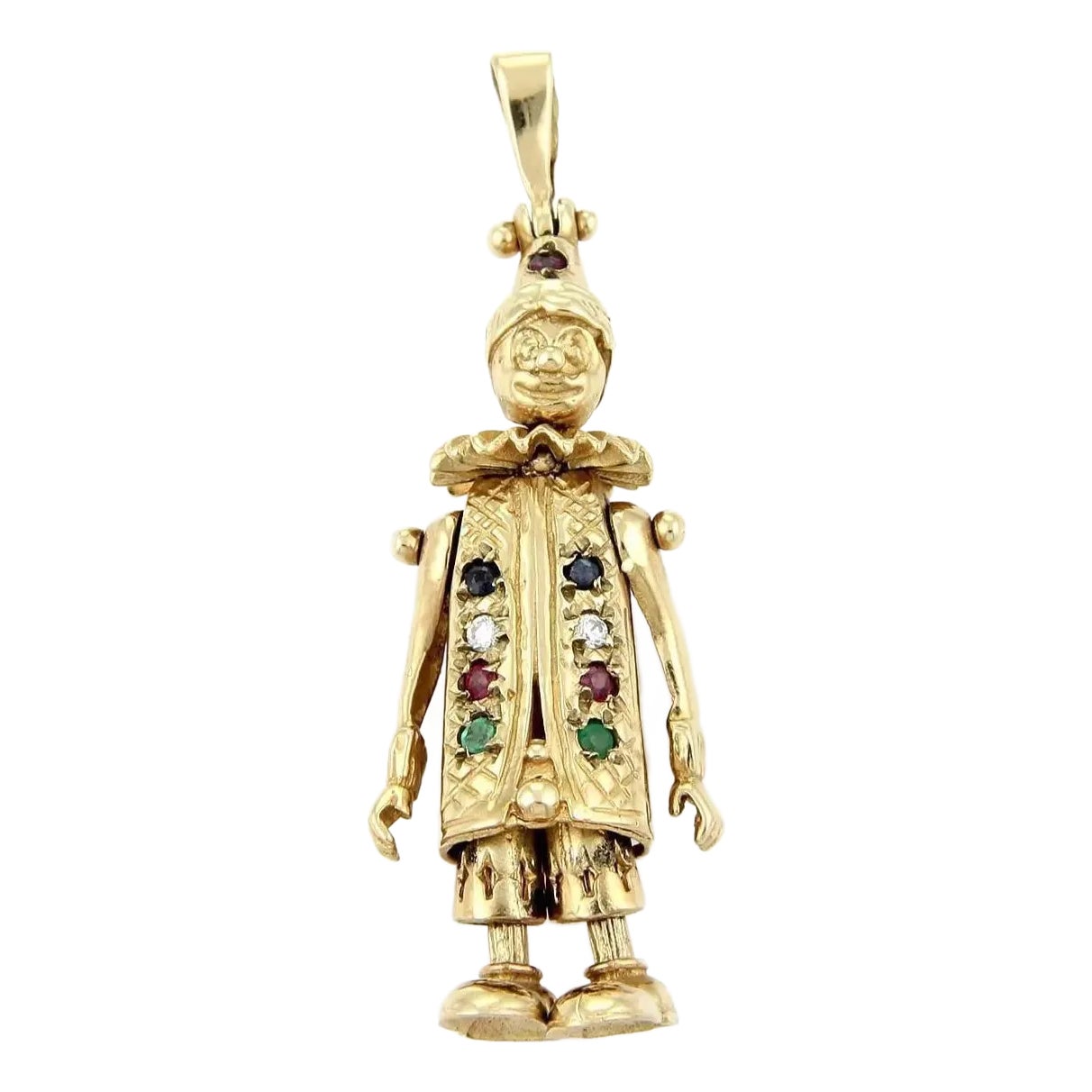 9k Yellow Gold Diamond & Gemstone Animated Movable Clown Pendant | Chairish