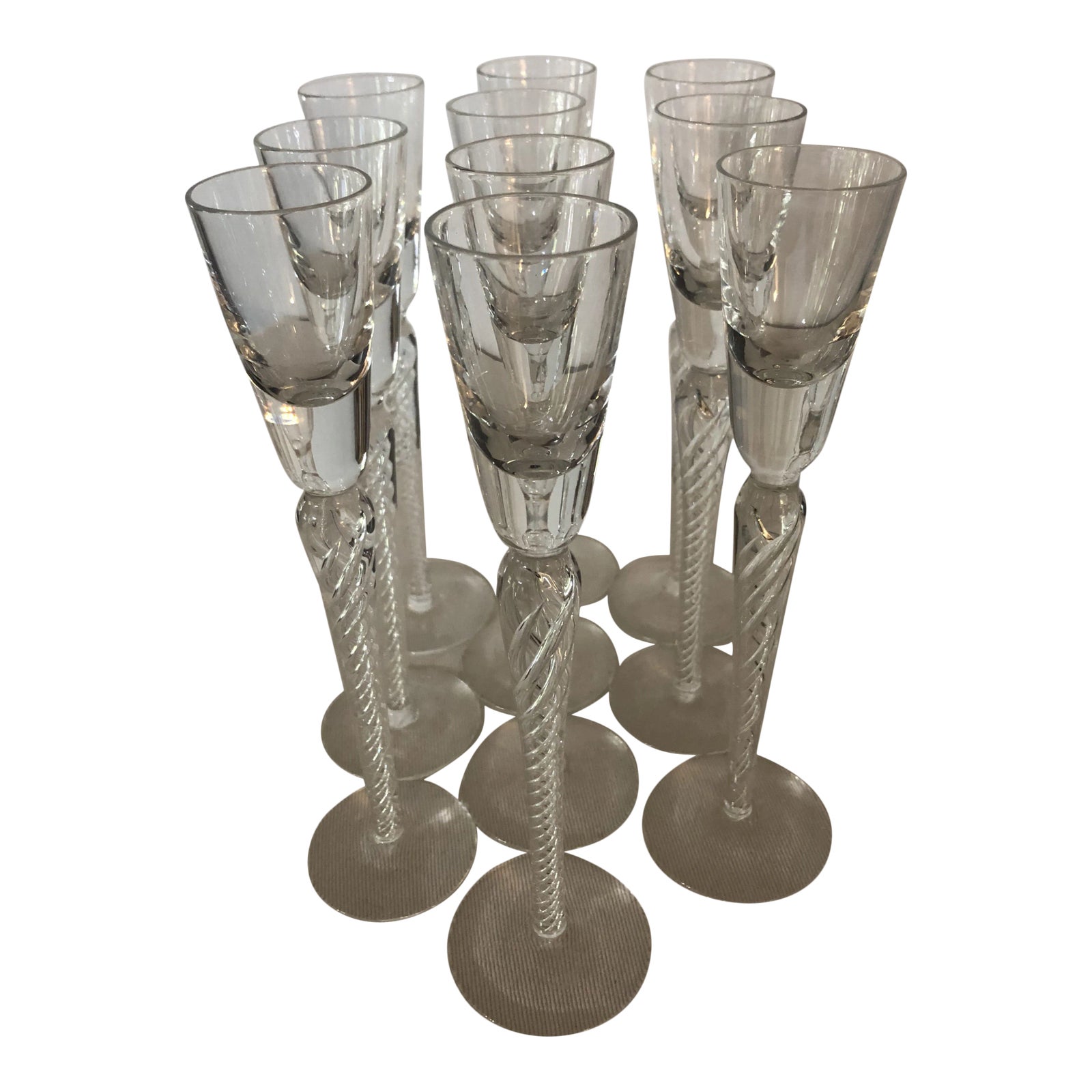 Mid Century Stuart Crystal “Iona” Long Stem Cordials - Set of 10 | Chairish