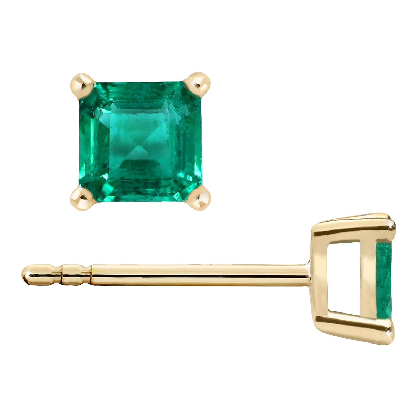 3mm-4mm Colombian Emerald Square-Cut Stud Earrings in 18k Yellow Gold ...