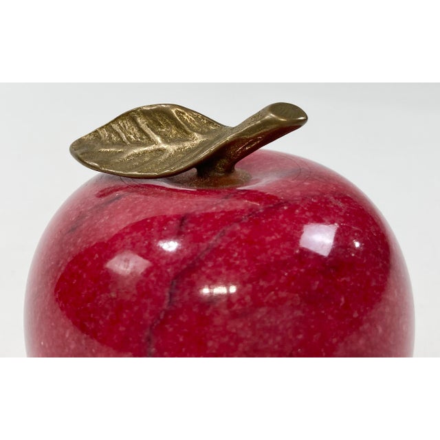Vintage Red Marble Apple With Brass Stem Paper Weight | Chairish