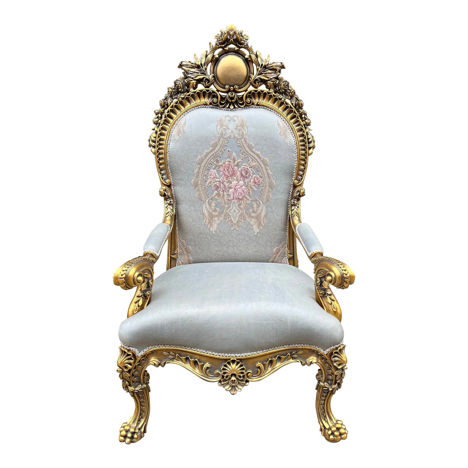 1960s Gold Leaf Throne Arm Chair | Chairish