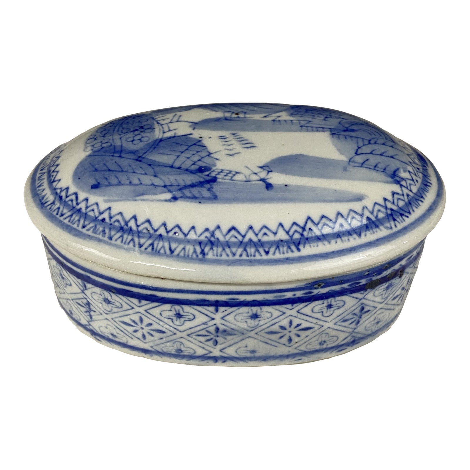 Blue and White Chinese Porcelain Box | Chairish