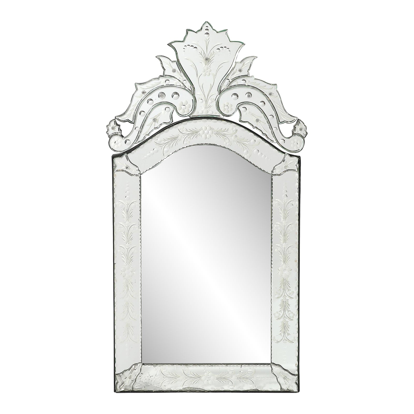 Mid-Century Reversed Etched Venetian Glass Mirror With Chain Beveled ...