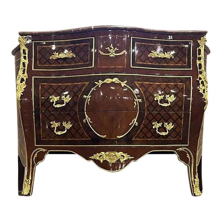 French Louis XV Style Brown Commode With Gold Leaf Details | Chairish