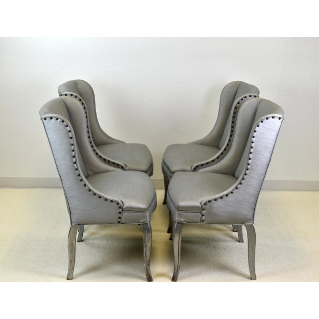 1950s Gray Vinyl French Country Wing Back Dining Chairs with Nailhead ...