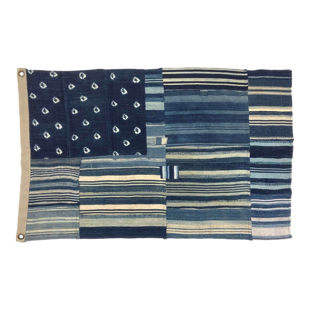 Patchwork American Flag Made From Vintage Cotton Indigo | Chairish