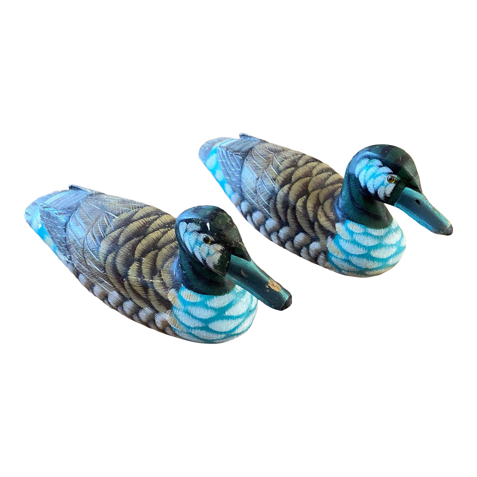 Vintage Painted Wood Duck Decoys - Set of 2 | Chairish
