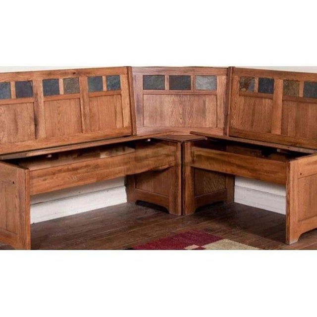 Light Brown Wood Breakfast Nook Set With Storage Bench - Set of 3 ...