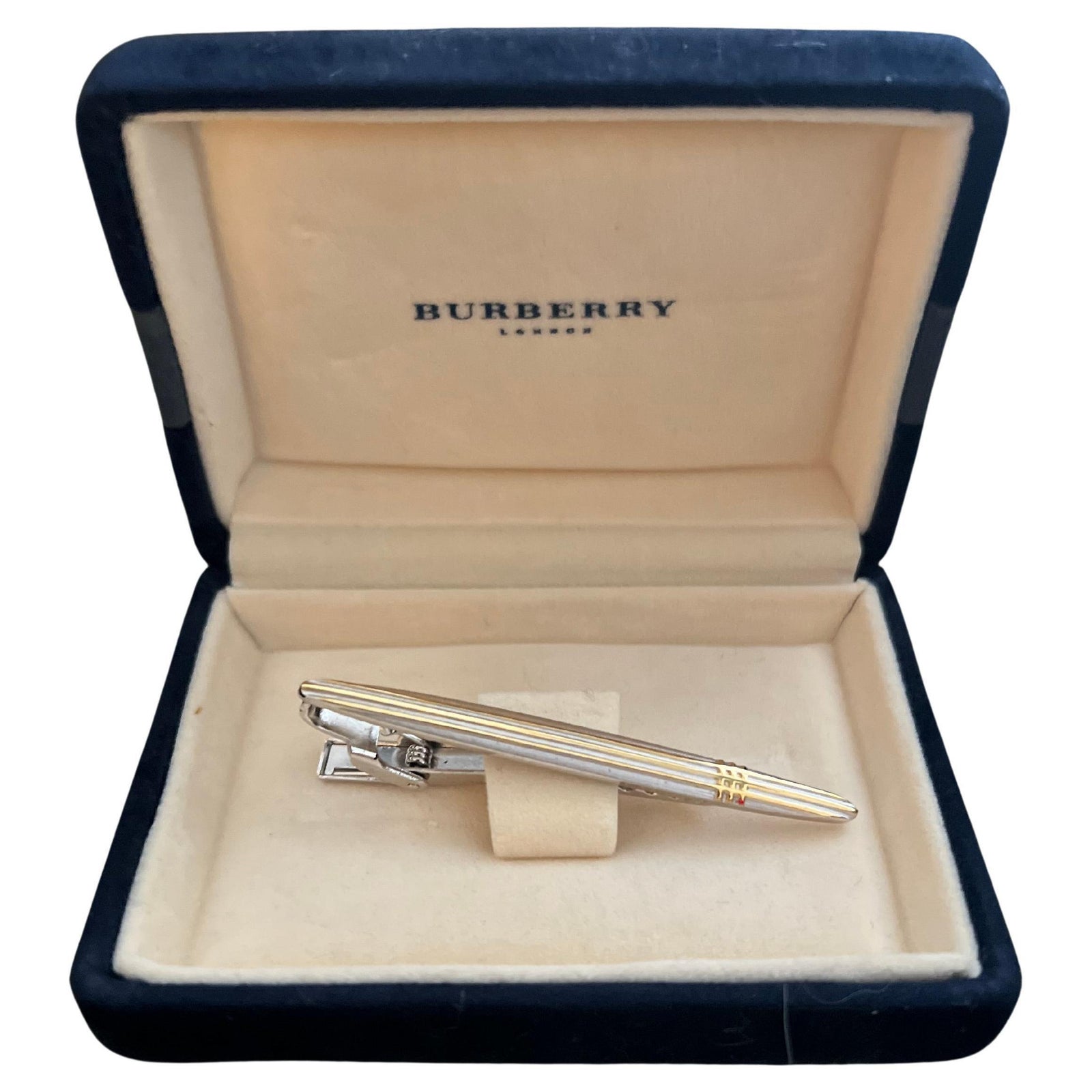 Vintage Burberry Steel & Gold Plate & Tie Clip In Original Case, Circa ...