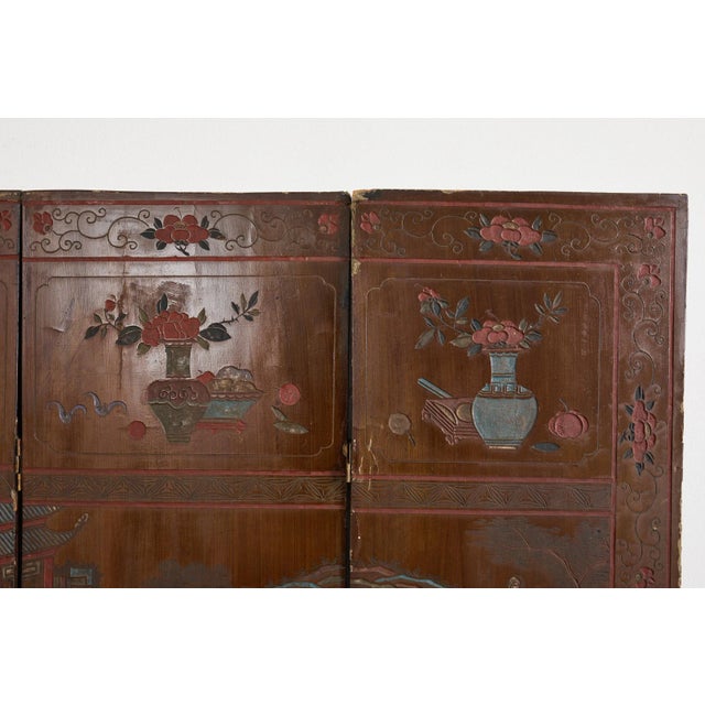 Chinese Export Lacquered Four Panel Coromandel Screen | Chairish