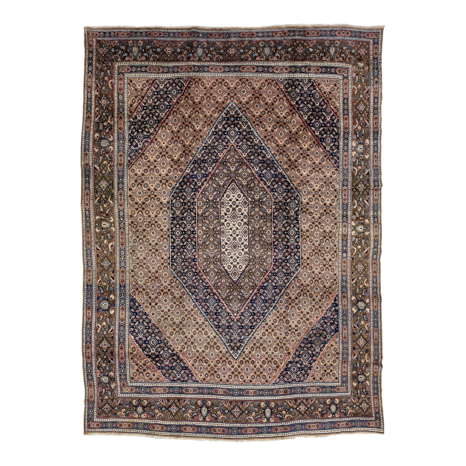 Ligh Brown 1960s Mashad Designed Wool Rug With Allover Pattern | Chairish