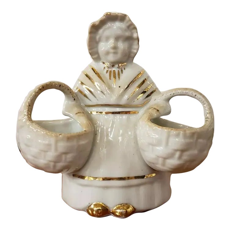 1930's Porcelaine De France Lady With Baskets Figural Salt Cellar ...