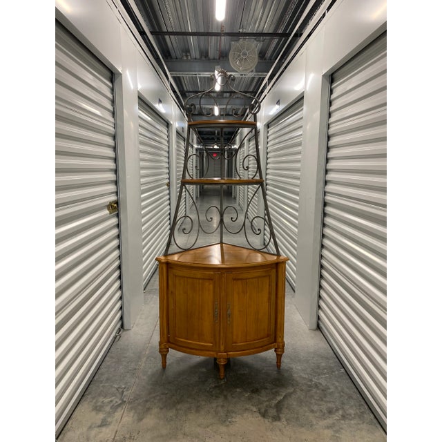 1990s Ethan Allen Legacy French Country Corner Cabinet Bakers Rack Wrought Iron | Chairish