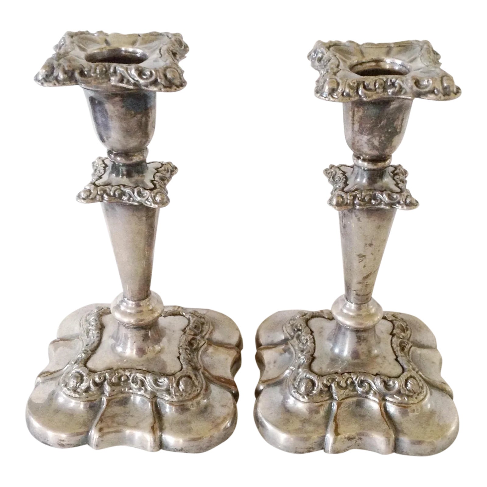 Sheffield Silver Plate Candlesticks- A Pair | Chairish