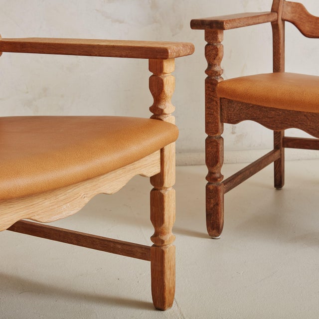 Oak + Camel Leather Razorblade Armchairs Attributed to Henning ...